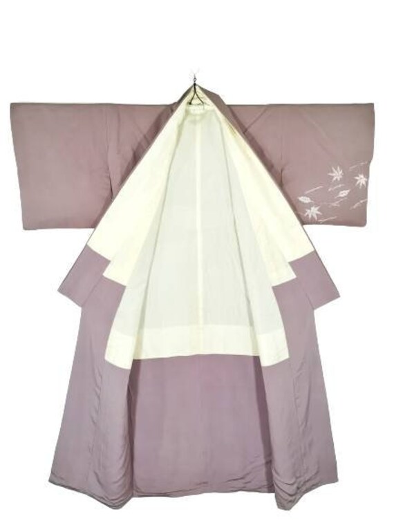 Japanese Kimono Robe Purple Floral Silk Kimono Dress … - Gem