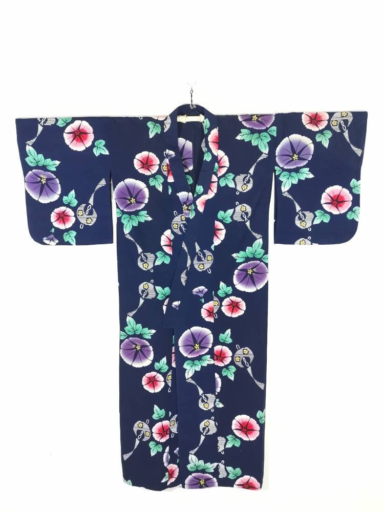 Japanese Kimono Robe Blue Floral Cotton Kimono Dress Floral - Etsy