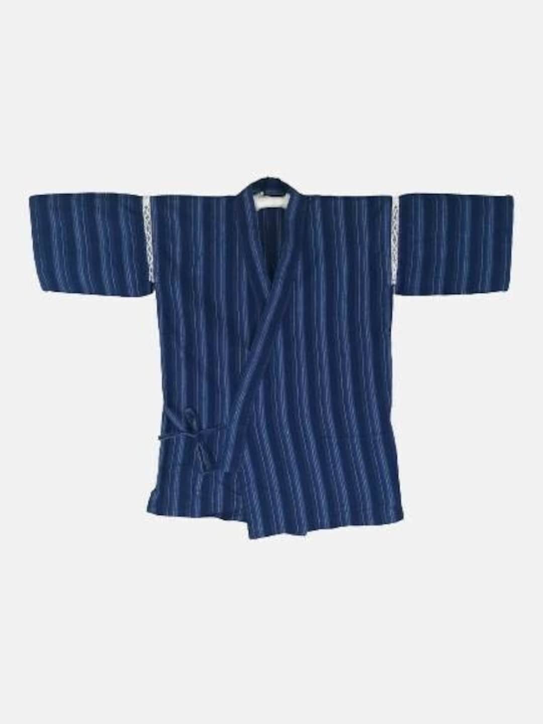 Japanese Haori Happi Blue Stripe Kimono Jacket | Floral Kimono Haori ...