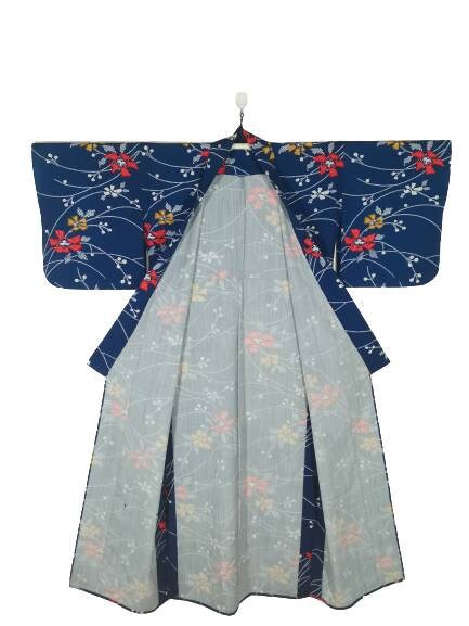 Japanese Kimono Robe Blue Floral Kimono Dress Floral Kimono - Etsy