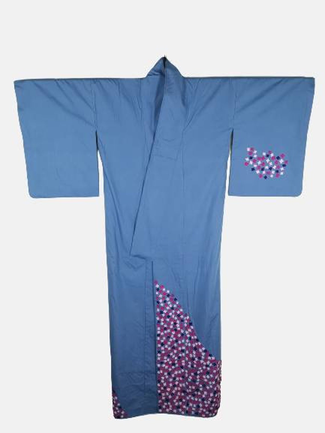 Japanese Kimono Robe Blue Floral Kimono Dress Floral Kimono - Etsy