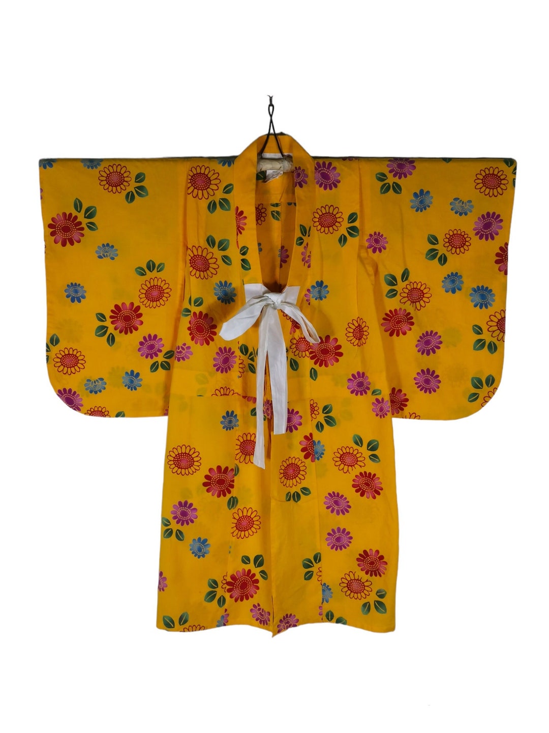 Japanese Kimono Robe Yellow Floral Kimono Dress | Floral Kimono ...