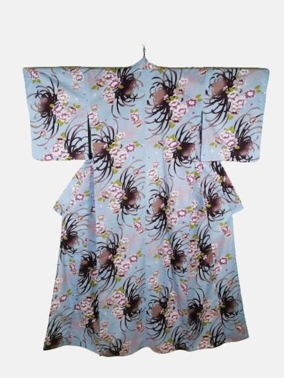 Japanese Kimono Robe Blue Floral Cotton Kimono Dress Floral | Etsy