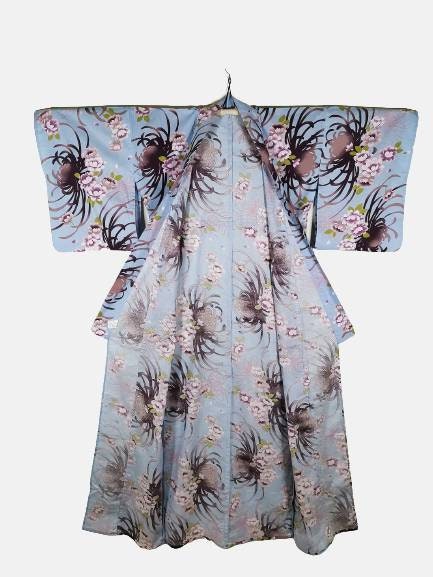 Japanese Kimono Robe Blue Floral Cotton Kimono Dress Floral | Etsy