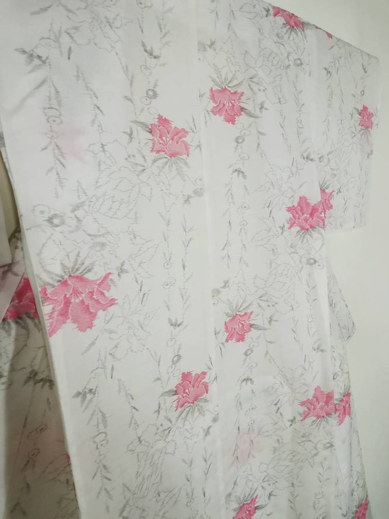 Japanese Kimono Robe White Floral Kimono Dress Floral Kimono | Etsy