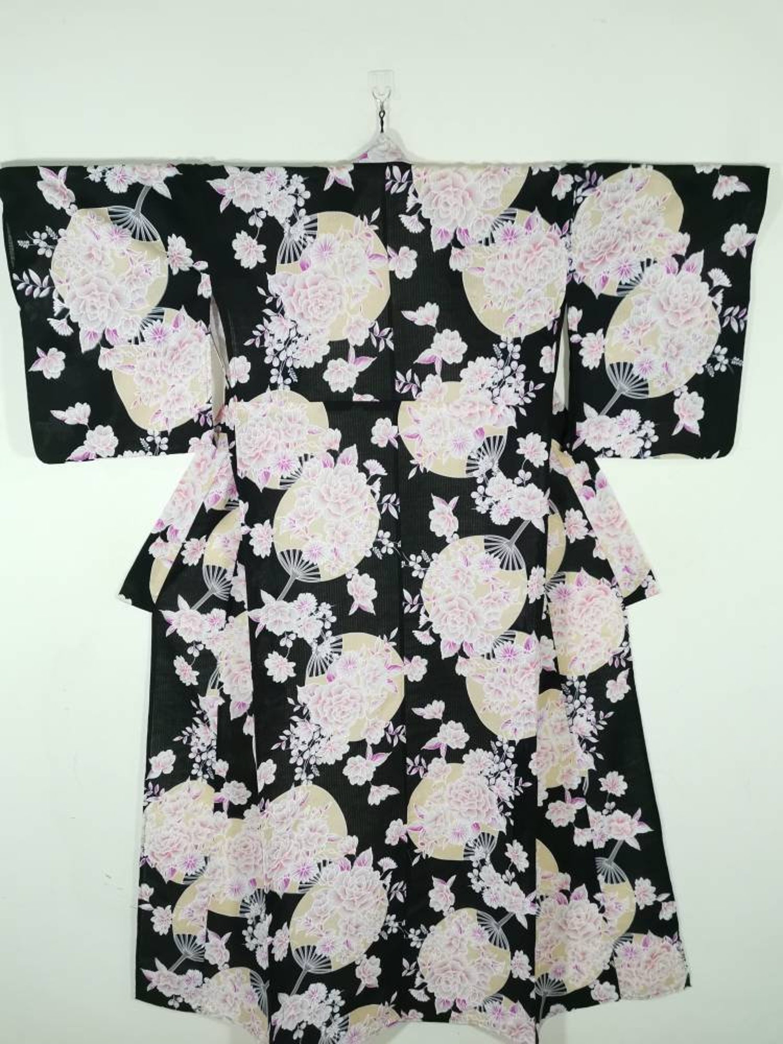 Japanese Kimono Robe Black Floral Cotton Kimono Dress Floral Kimono ...