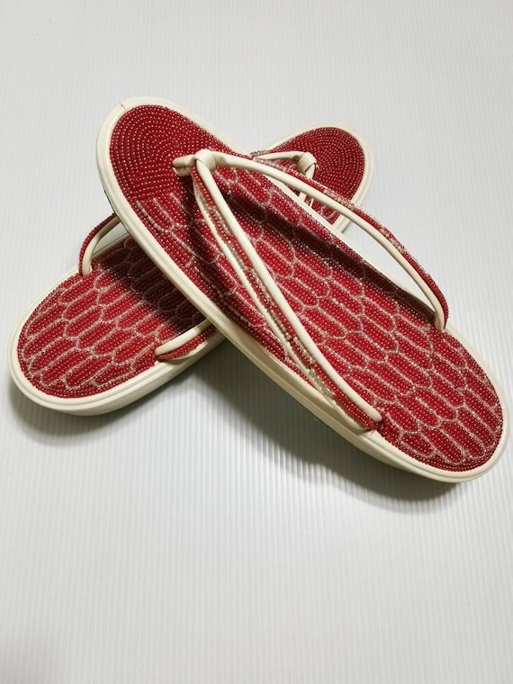 Japanese Traditional Red White Zori Geta Sandal Slipp… - Gem