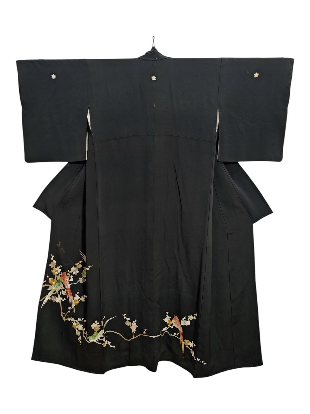 Japanese Kimono Robe Black Floral Silk Wedding Tomesode Kimono Dress ...
