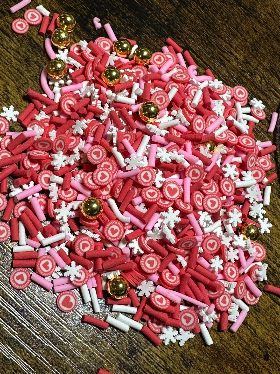 Token of Love Heart Tokens, Red, White and Pink Sprinkles, Gold Balls ...