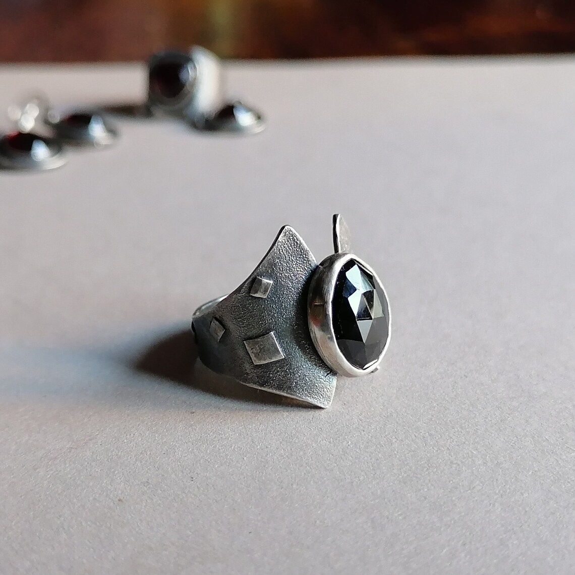 Bold Sterling Silver Ring With Black Onyx, Wide Silver Ring With ...