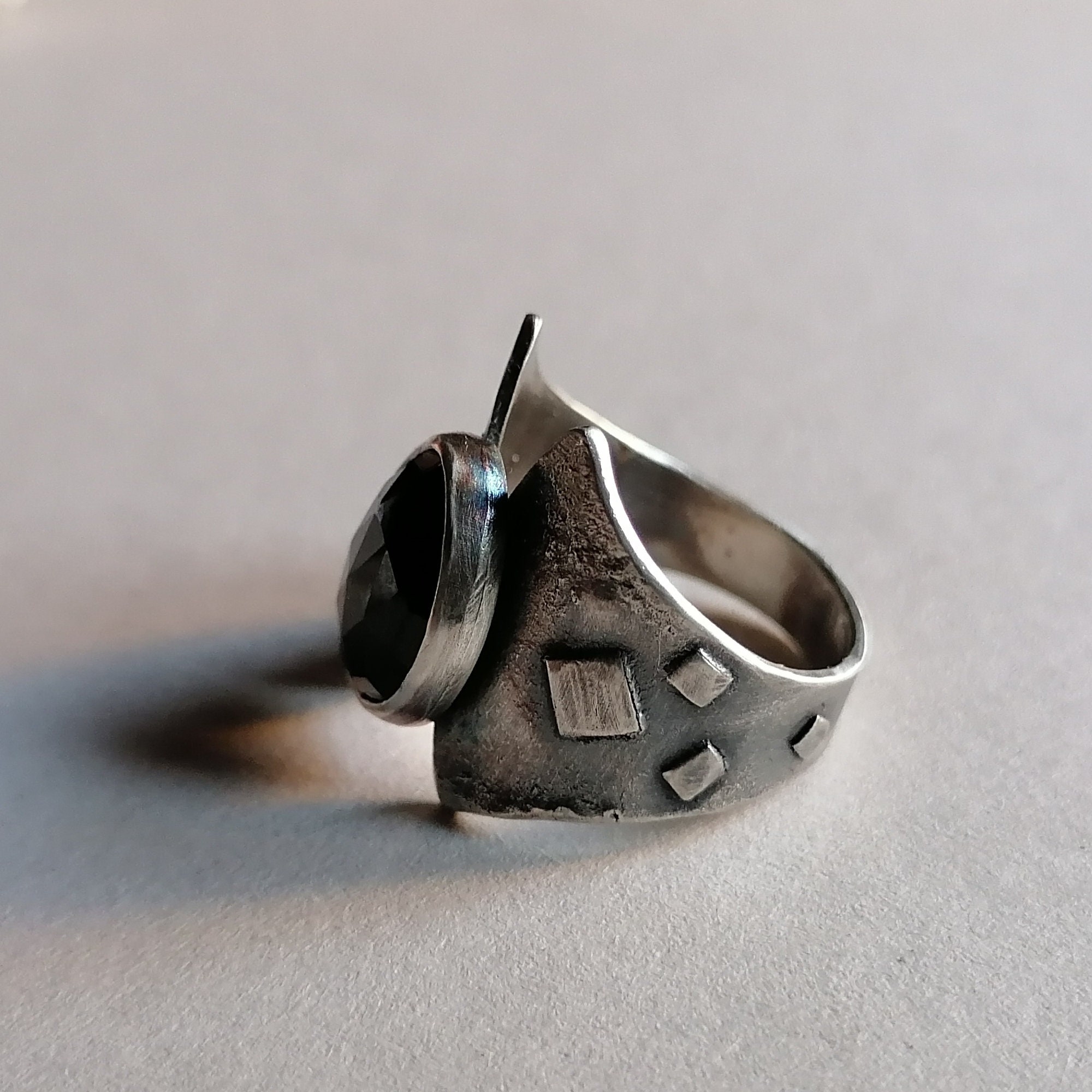 Bold Sterling Silver Ring With Black Onyx, Wide Silver Ring With ...