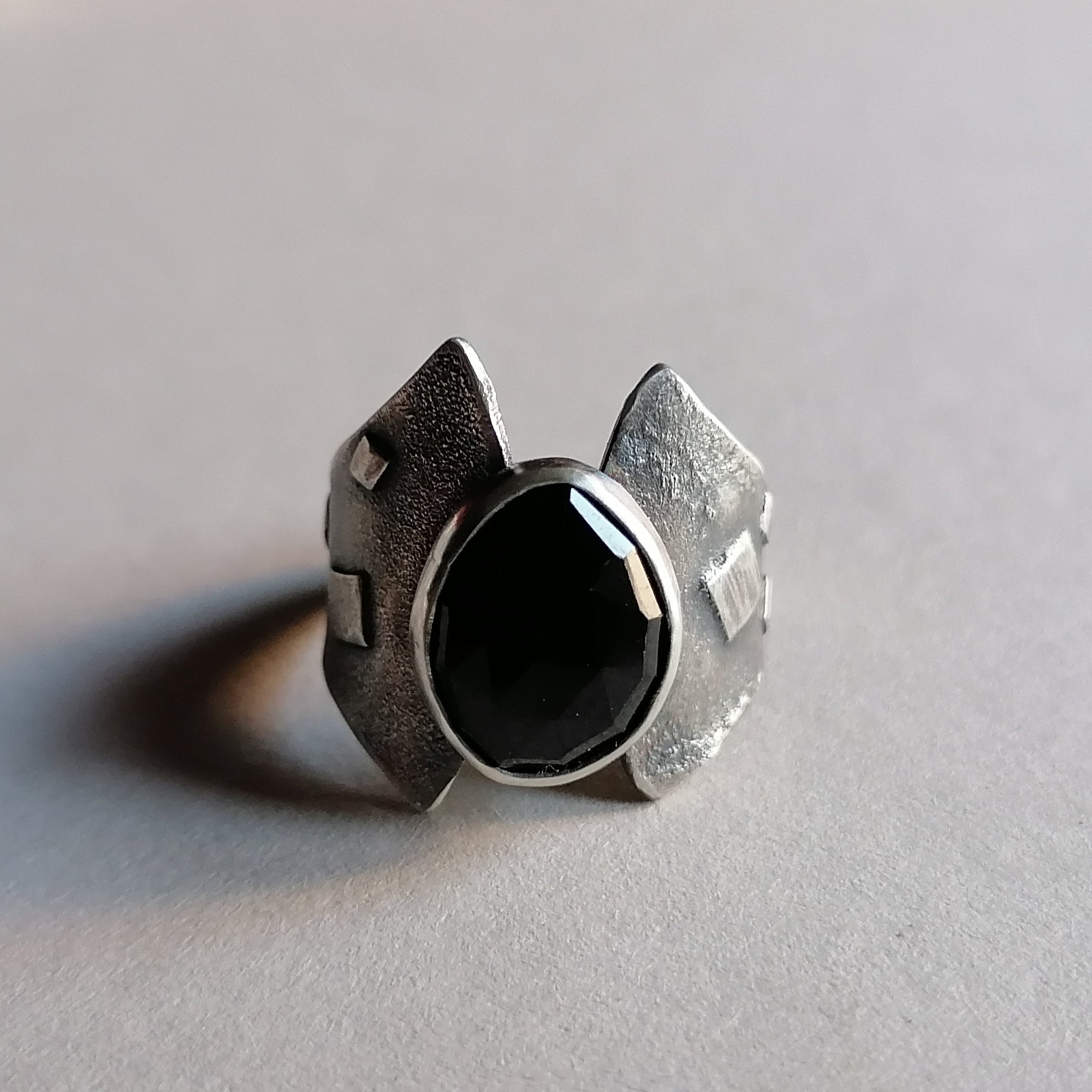 Bold Sterling Silver Ring With Black Onyx, Wide Silver Ring With ...