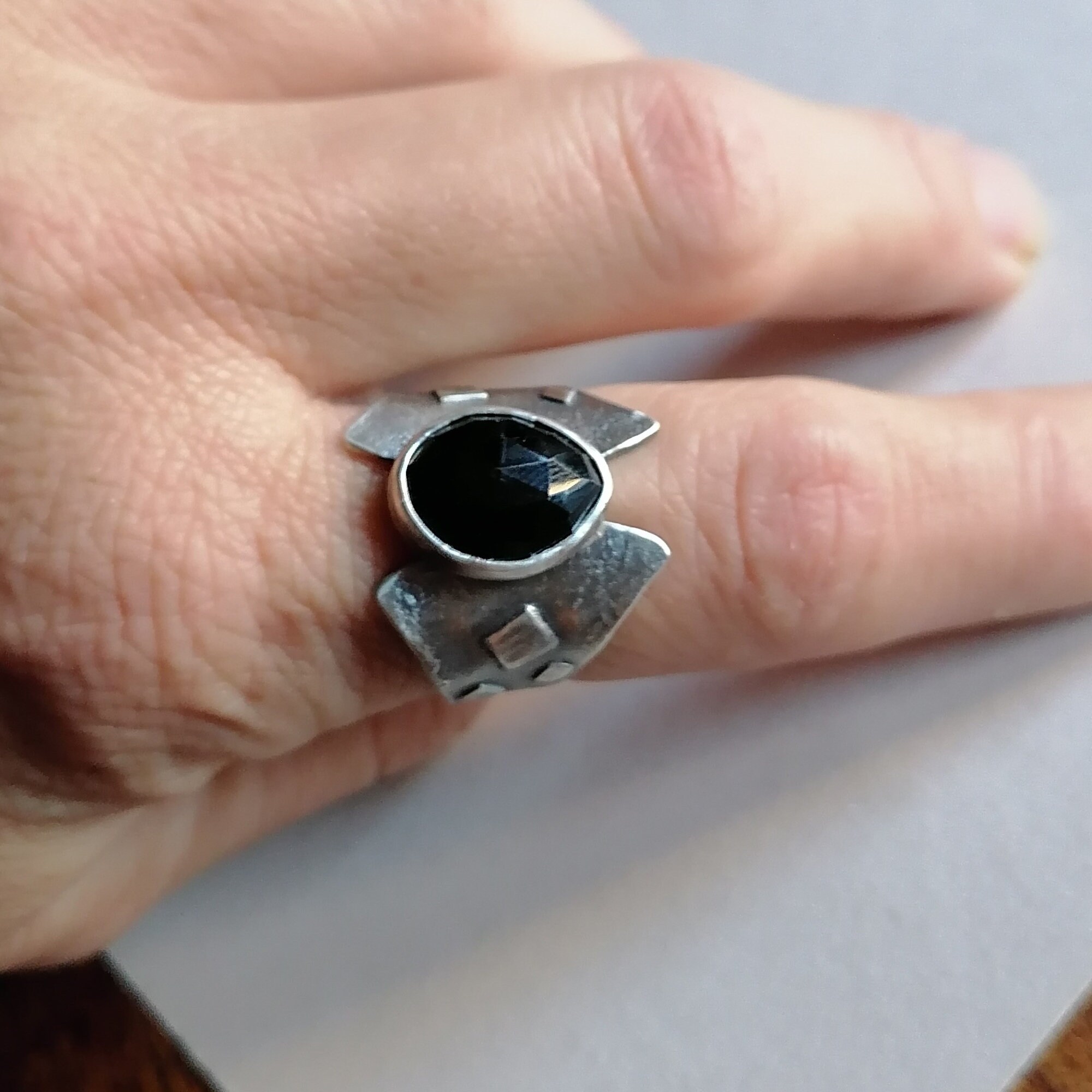 Bold Sterling Silver Ring With Black Onyx, Wide Silver Ring With ...