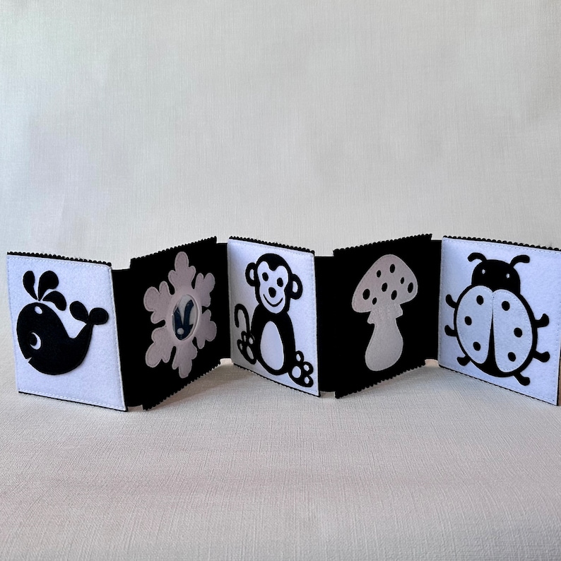 Newborn Gift Black White Quiet Book for Visual Stimulation Mini Soft ...