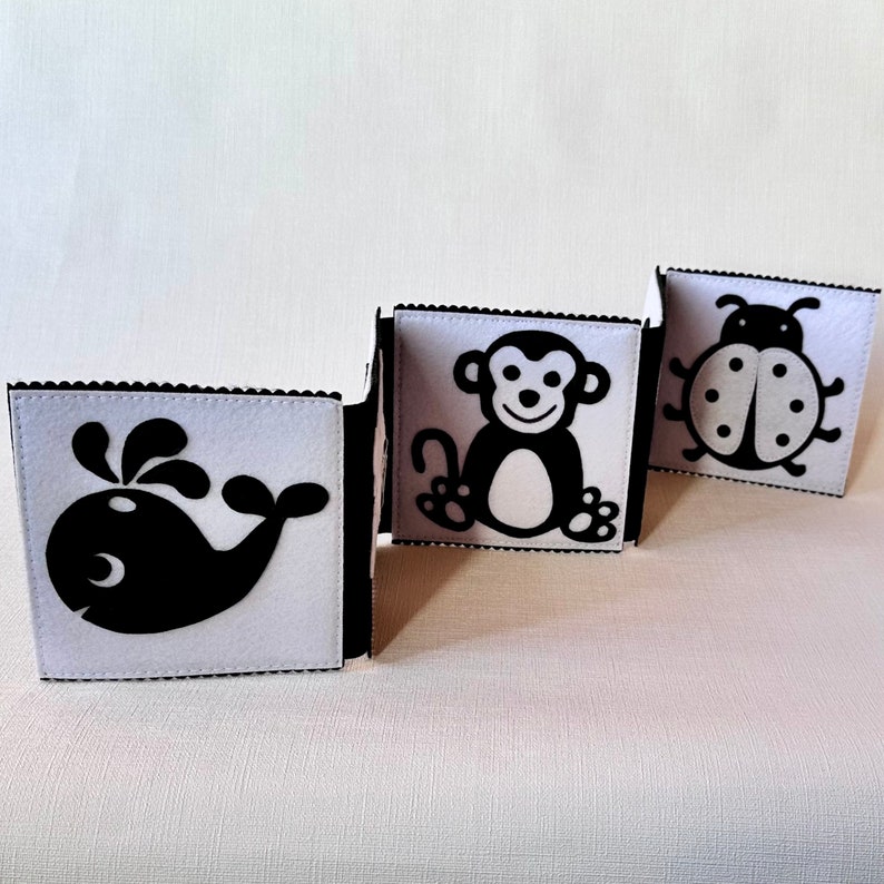 Newborn Gift Black White Quiet Book for Visual Stimulation Mini Soft ...
