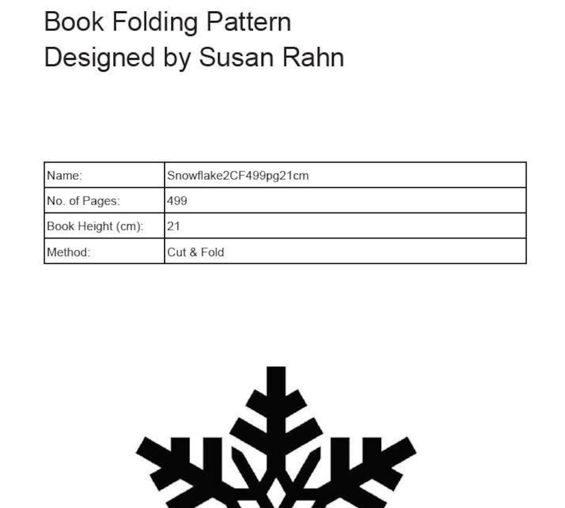 Snowflake Book Art Pattern Cut and Fold Pattern for 21cm Book - Etsy