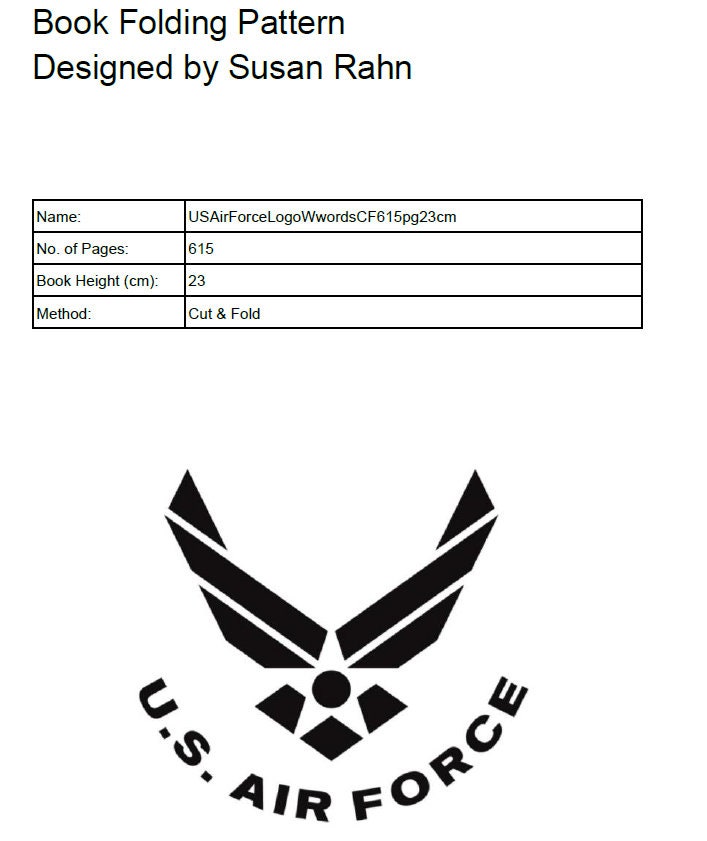 US Airforce Logo and Words Book Art Book Fold Pattern Cut and Fold ...