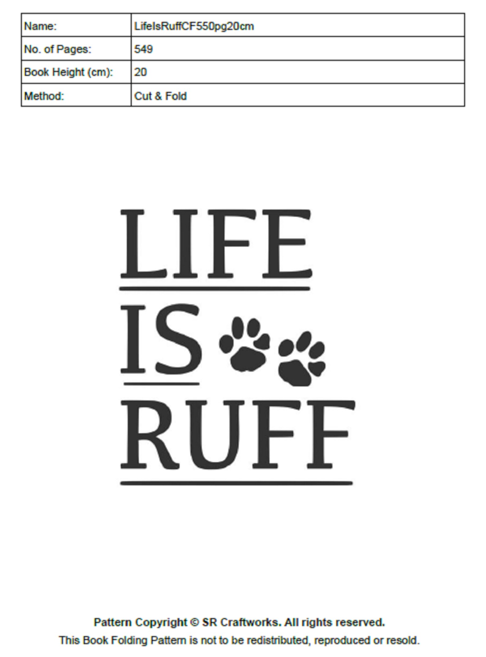 Life is Ruff Book Art Book Fold Pattern Cut and Fold - Etsy