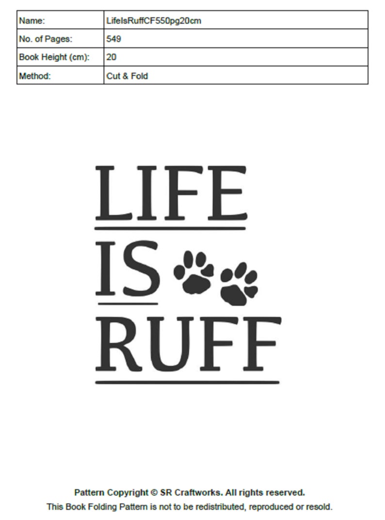 Life is Ruff Book Art Book Fold Pattern Cut and Fold - Etsy