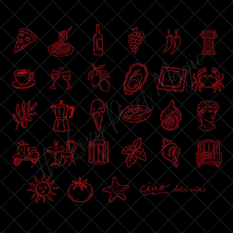 La Dolce Vita Clipart Bundle – Italian Holiday Doodles | 29 Pngs & 29 ...