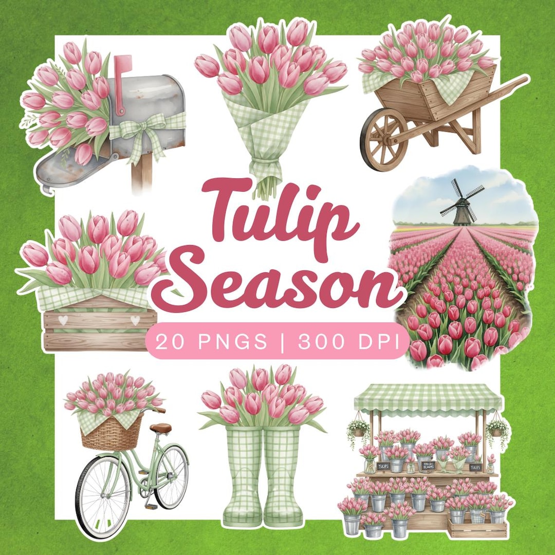 Tulip Season Clipart Bundle 300 Dpi | Spring Floral PNG Graphics ...