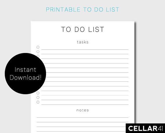 Printable to Do Checklist With Notes Section INSTANT | Etsy