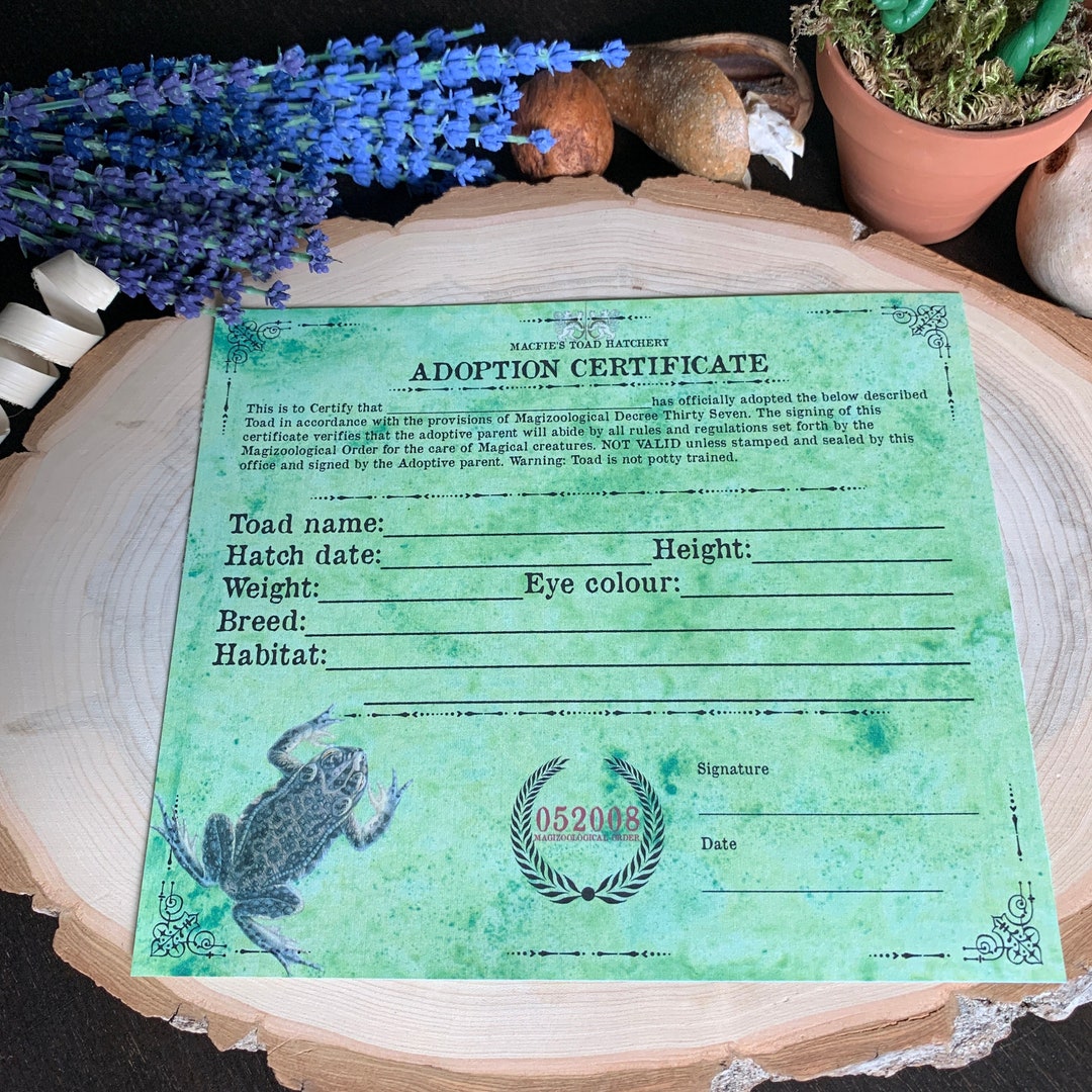 Toad Adoption Certificate, Toad Certificate, Instant Download Party - Etsy
