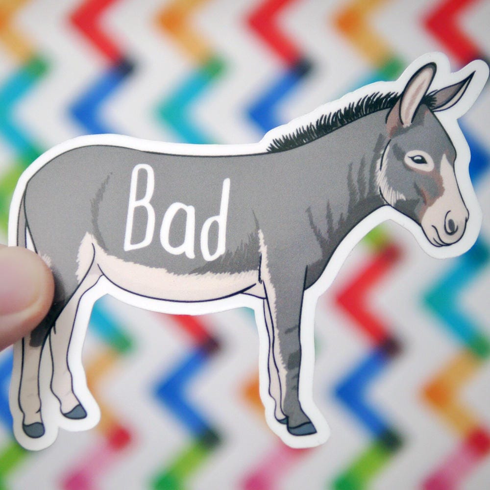 Funny Bad Ass Donkey Sticker Funny Animal Pun Stickers Bad | Etsy
