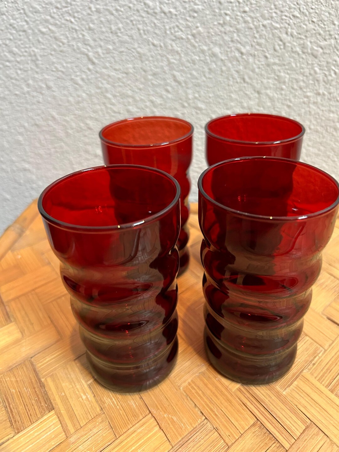 Vintage Set of 4 Whirly Twirly Ribbed Beehive Design Anchor Hocking ...