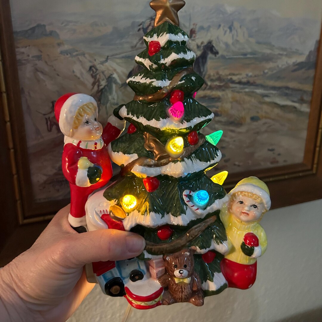 Vintage Ceramic Christmas Tree With Children Presents Teddy Bear ...