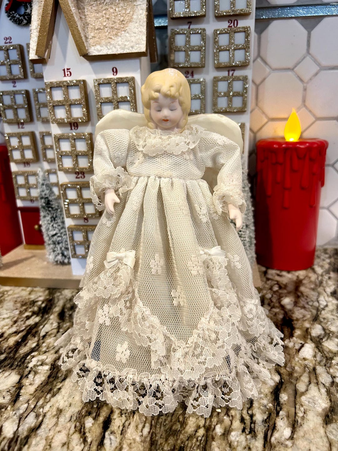 Vintage Porcelain Angel Christmas Tree Topper. Stands About 8”. Does ...