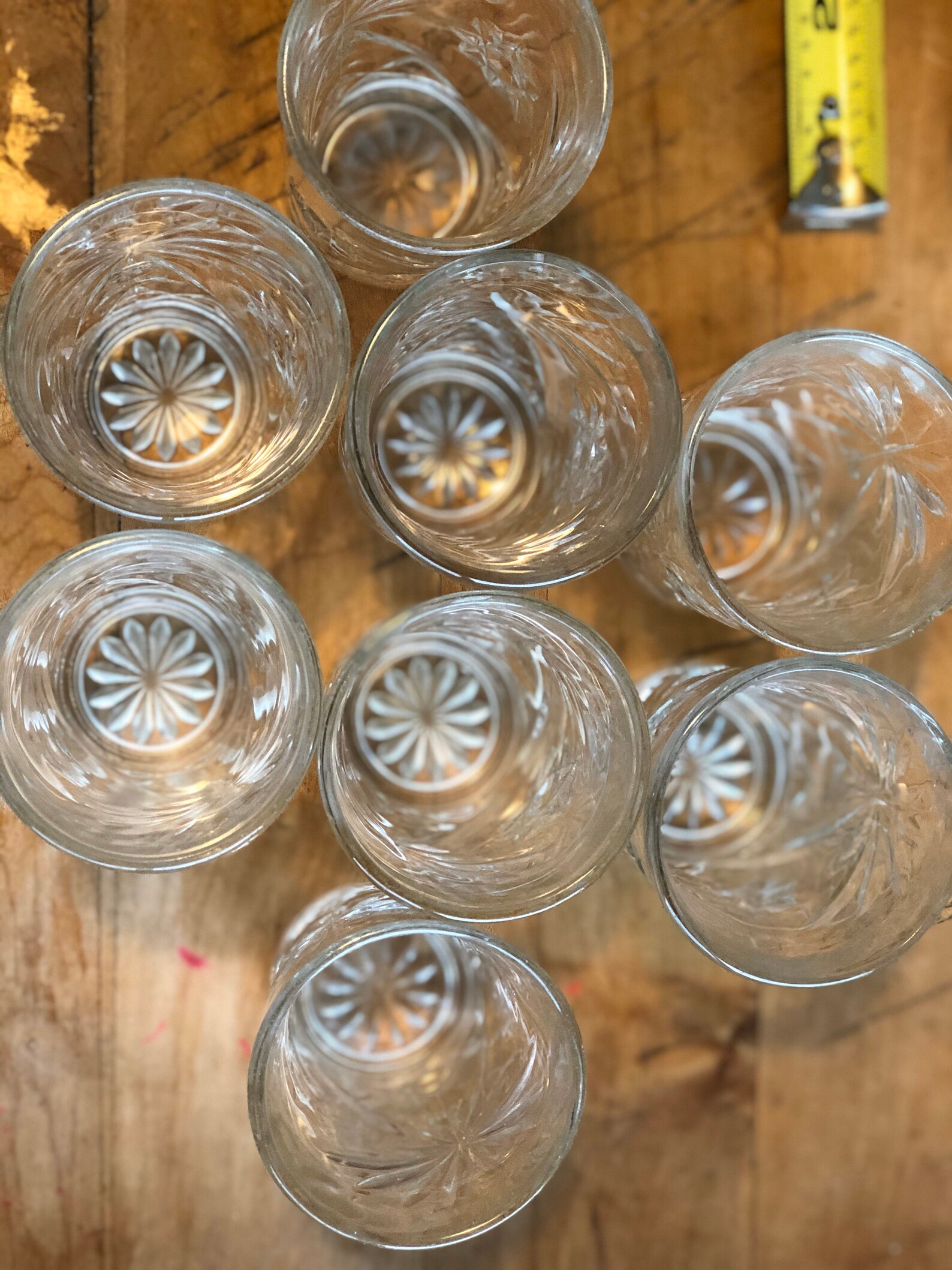 Mid Century Cut / Pressed Glass Star Burst Design Juice Set With ...