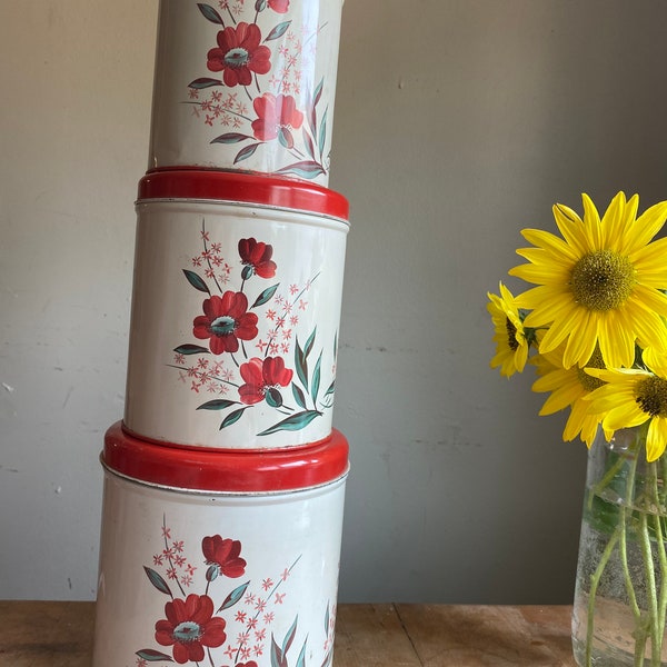 Red White Canisters - Etsy