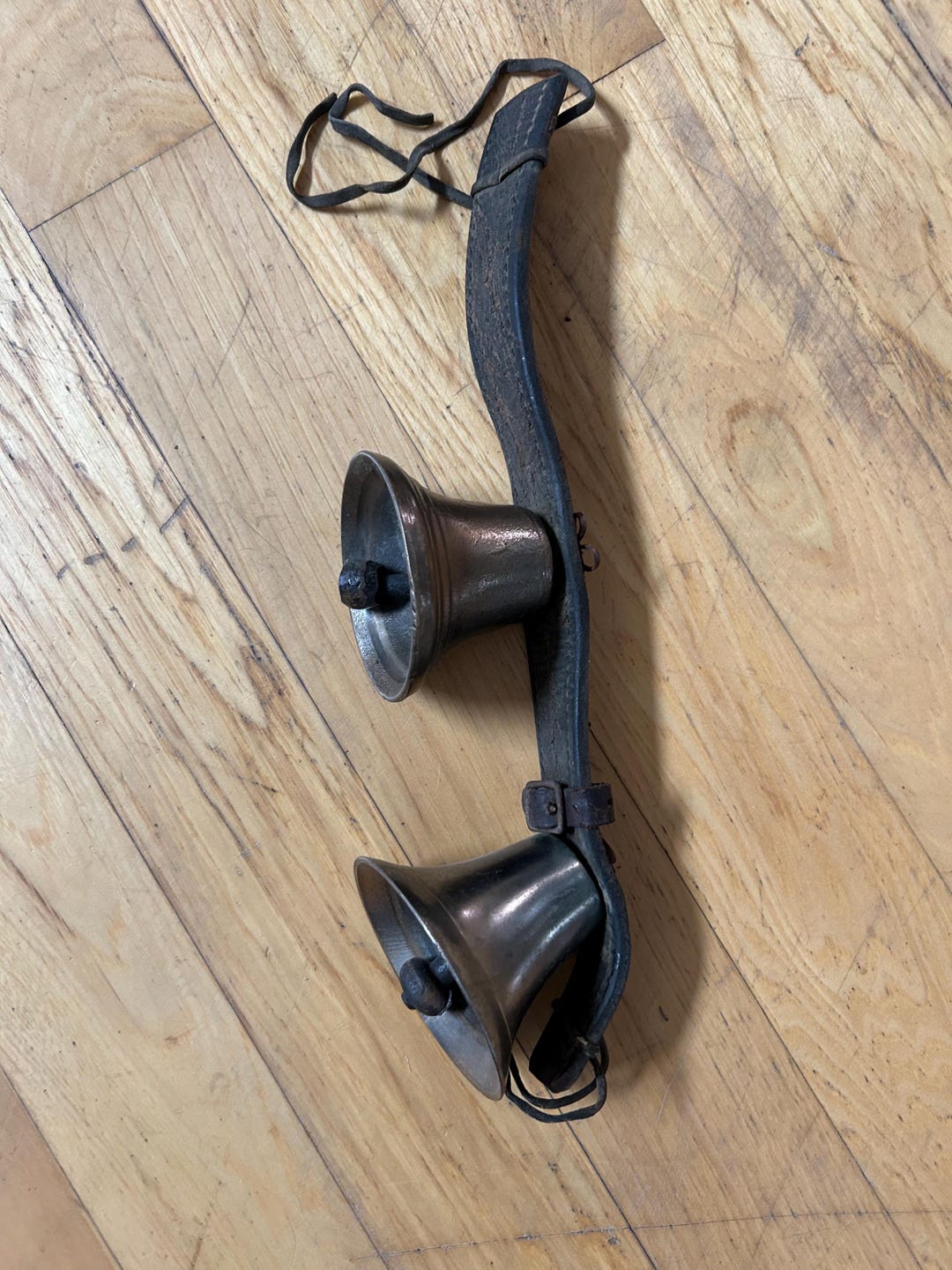 Antique Sleigh Bells on a Leather Strap. Set of Two Bells With Great ...