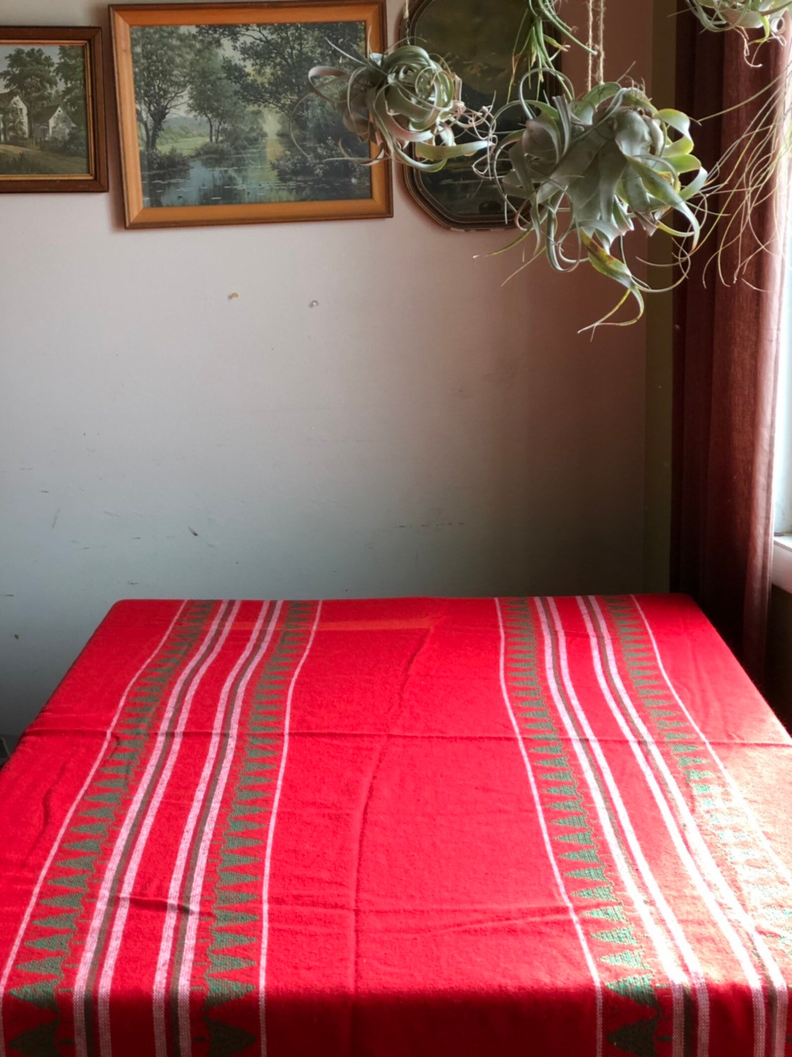 Vintage Red Oval Tablecloth With Christmas Trees - Etsy