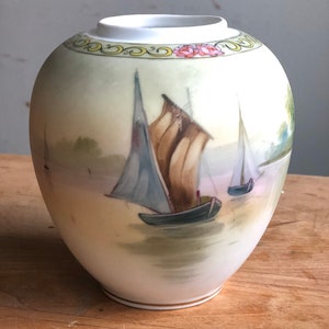 Nippon Hand Painted Vase. Scenic Boats on Water. - Etsy