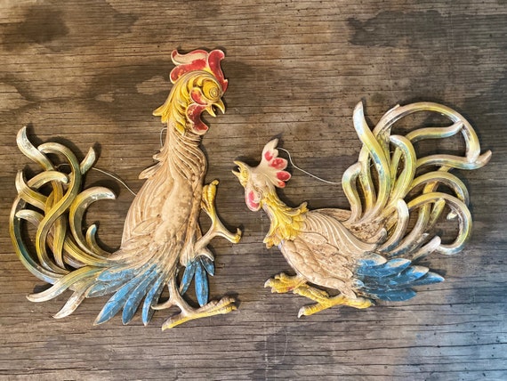 Vintage Pair of Syroco Chickens Wall Hanging. Roosters. | Etsy