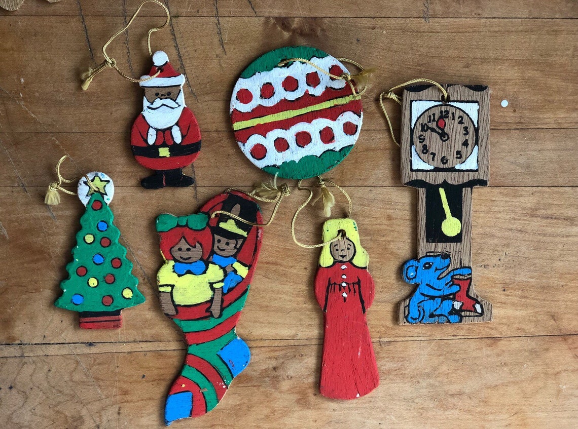 Vintage Wood Cutout Hand Painted Ornaments - Etsy