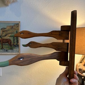 3 Arm Duck Goose Vintage Wooden Coat Hanger. Kitchen Apron Hanger ...