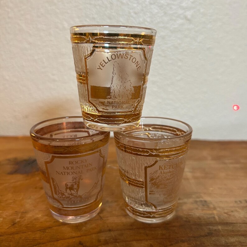 Three Vintage 22k Gold Rim Culver Shot Glasses. Featuring Yellowstone ...