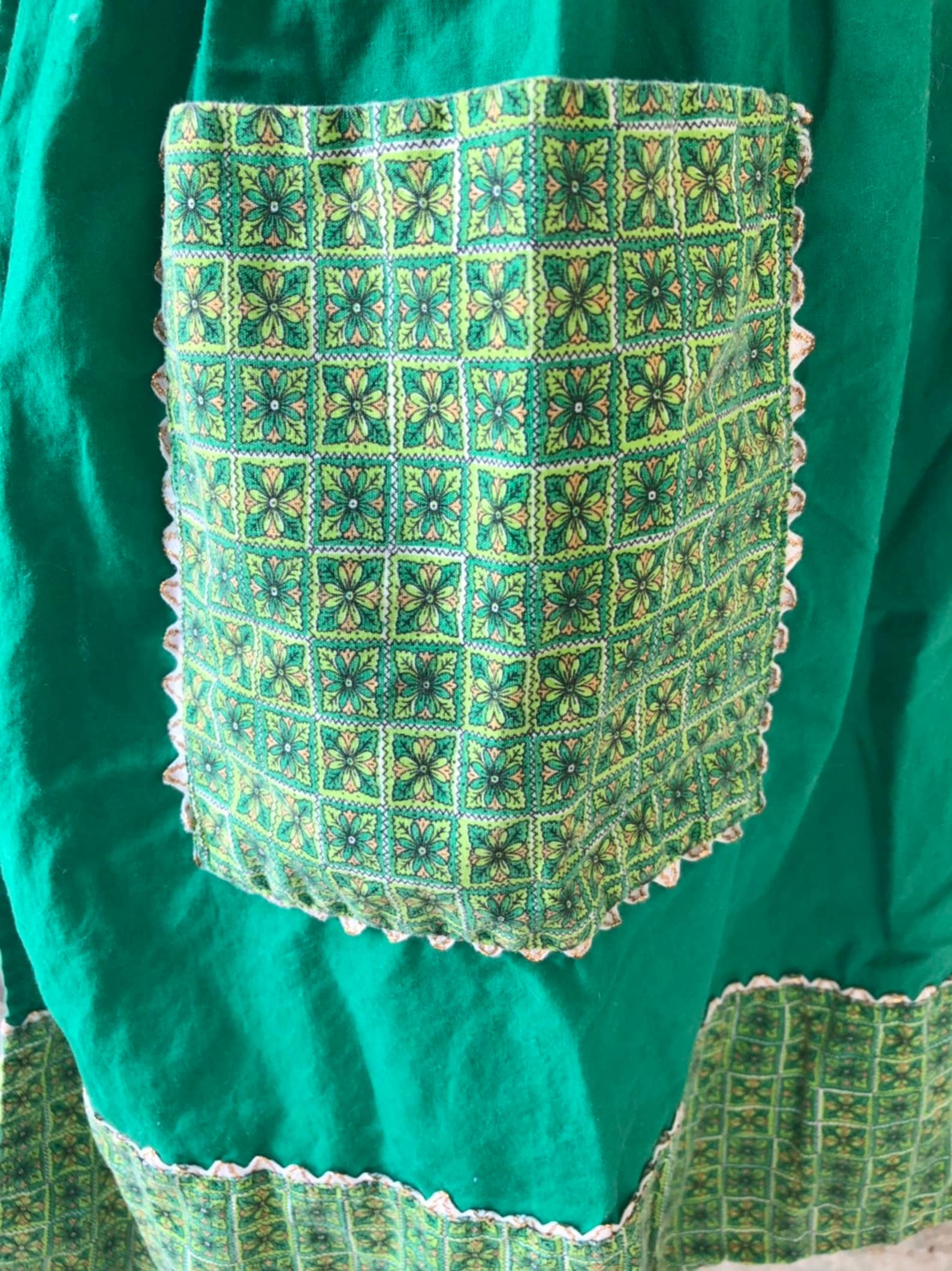 Vintage handmade two toned green apron with pocket. | Etsy