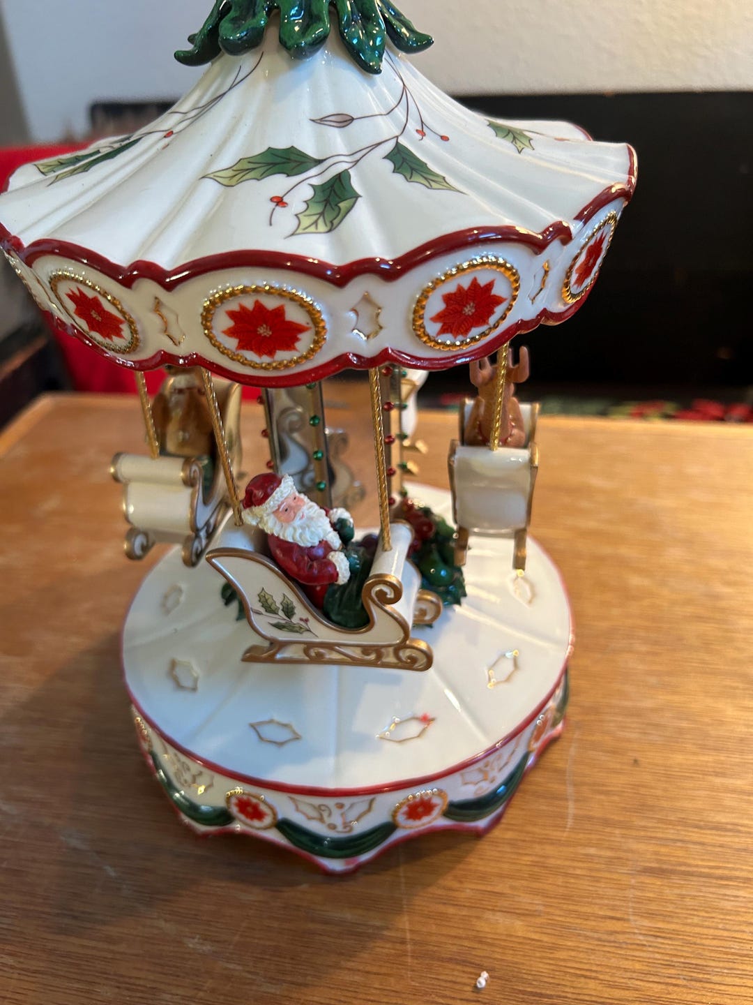 1990’s Christmas Carousel With Santa and Reindeer. Christmas Village ...