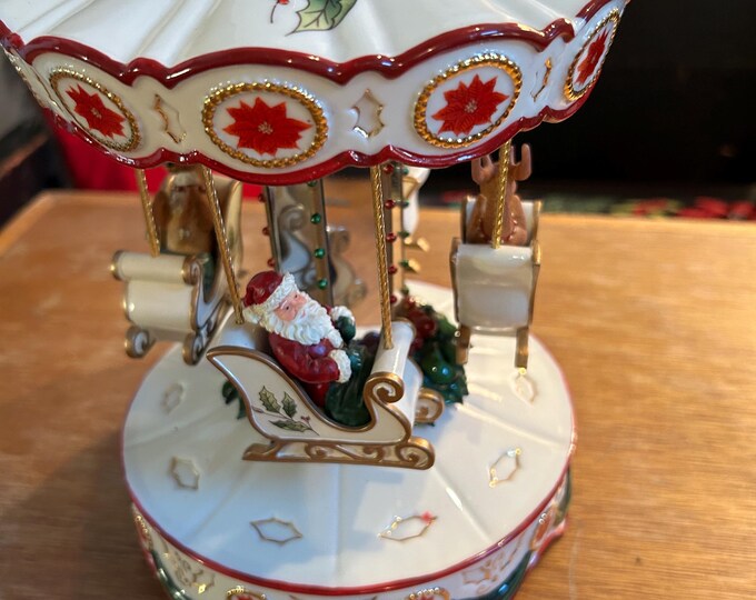 1990’s Christmas Carousel With Santa and Reindeer. Christmas Village ...