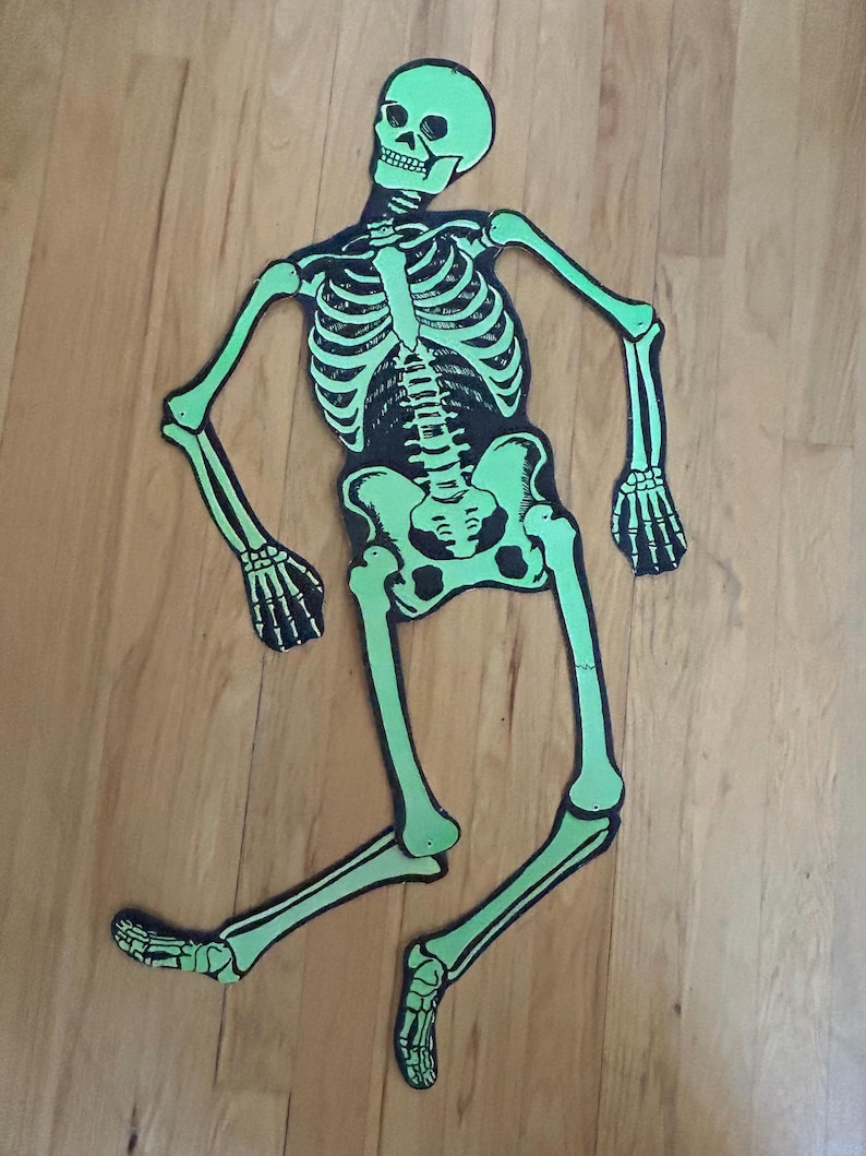 Vintage Articulated Cardboard Hanging 51” Skeleton Die Cut. Halloween ...