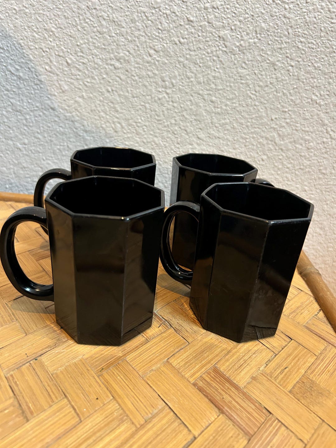 Vintage (1980’s) Black Octagonal Arcoroc Glass Mugs. Made in France ...