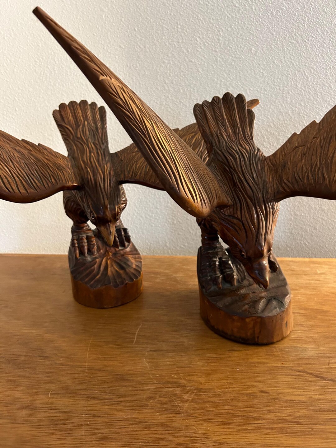 Pair of Large Hand Carved Wood Eagles. Eagle Sculptures. Two Large ...