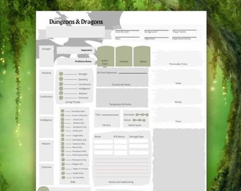 Green Dnd Character Sheet - Etsy