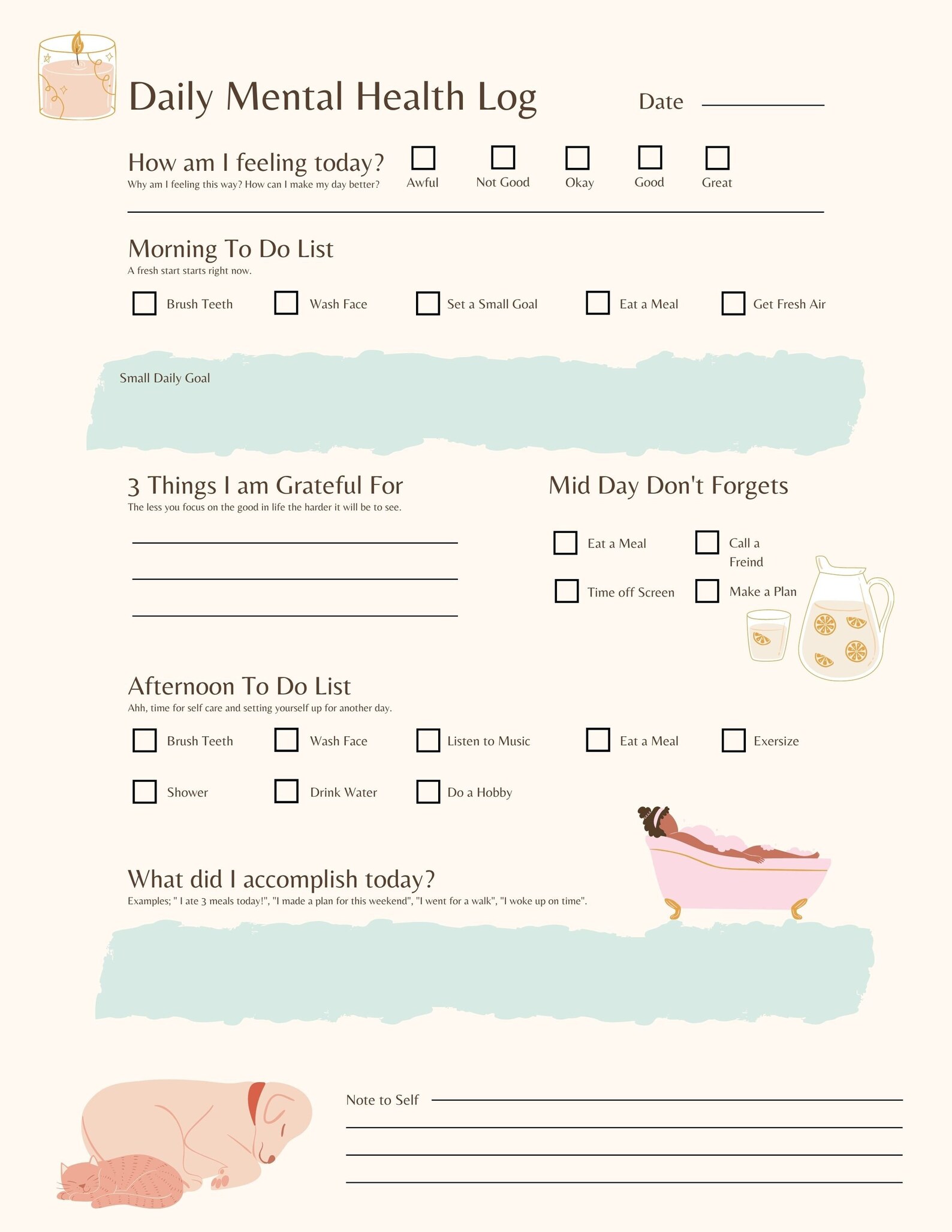 Daily Mental Heath Log - Etsy