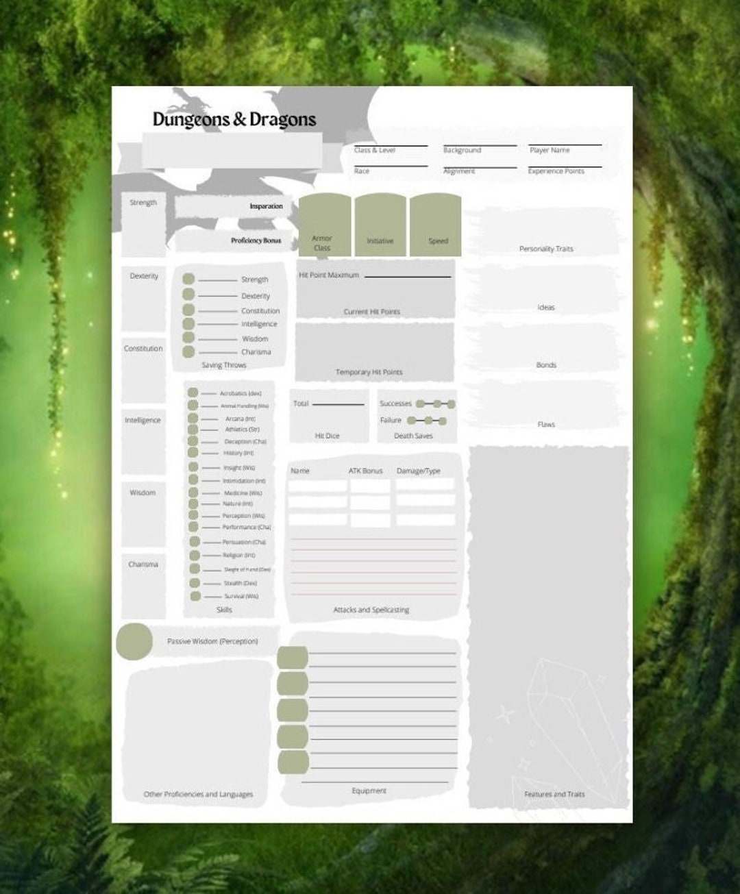 Green - Dnd Character Sheet - Etsy