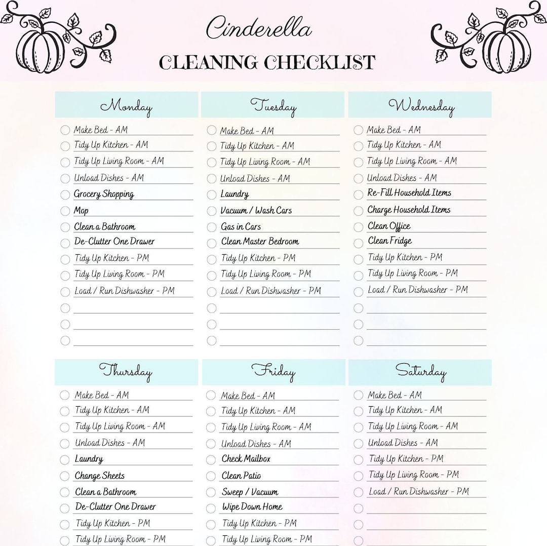 Cinderella Cleaning Checklist - Etsy